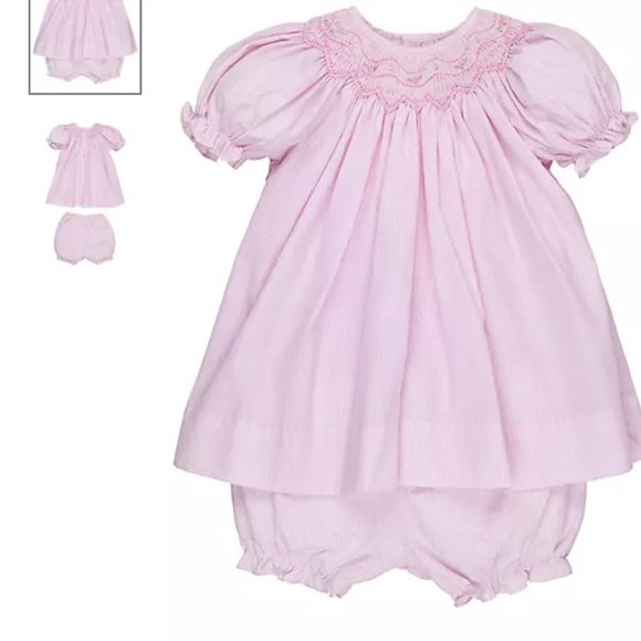 Petit Ami | One Pieces | Nw Petit Ami Baby Girls Smocked Gingham Dress Pink Hand Embroidered ...